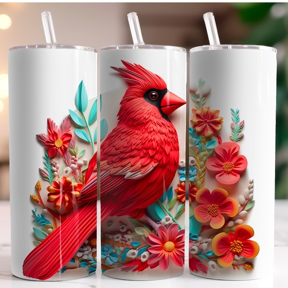 Hand Crafted | Dining | 3d Red Cardinal Bird 2oz Tumbler With Straws ...